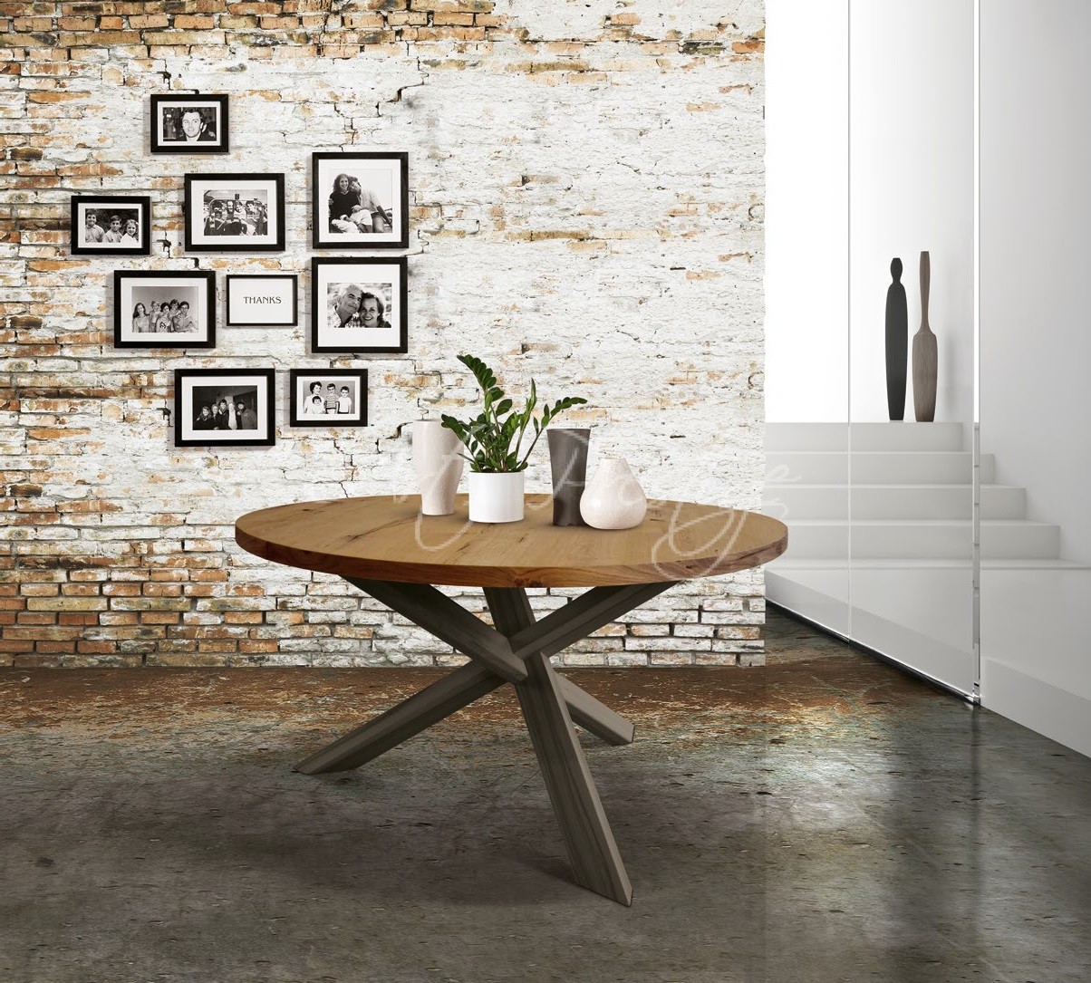 Art.7086 Round oak blockboard table - Art Prestige – Luxury Furniture